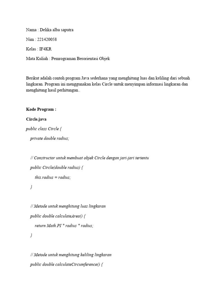 TUGAS 3 Pemrograman Berorientasi Objek | PDF