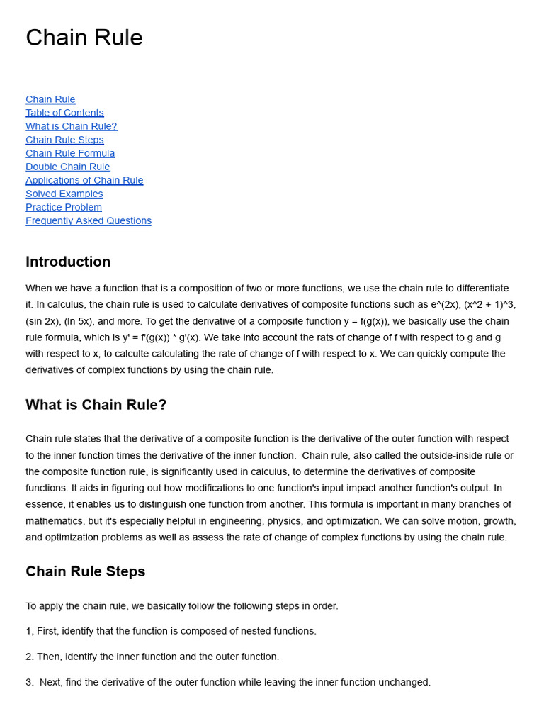 Chain Rule Pdf Derivative Function Mathematics