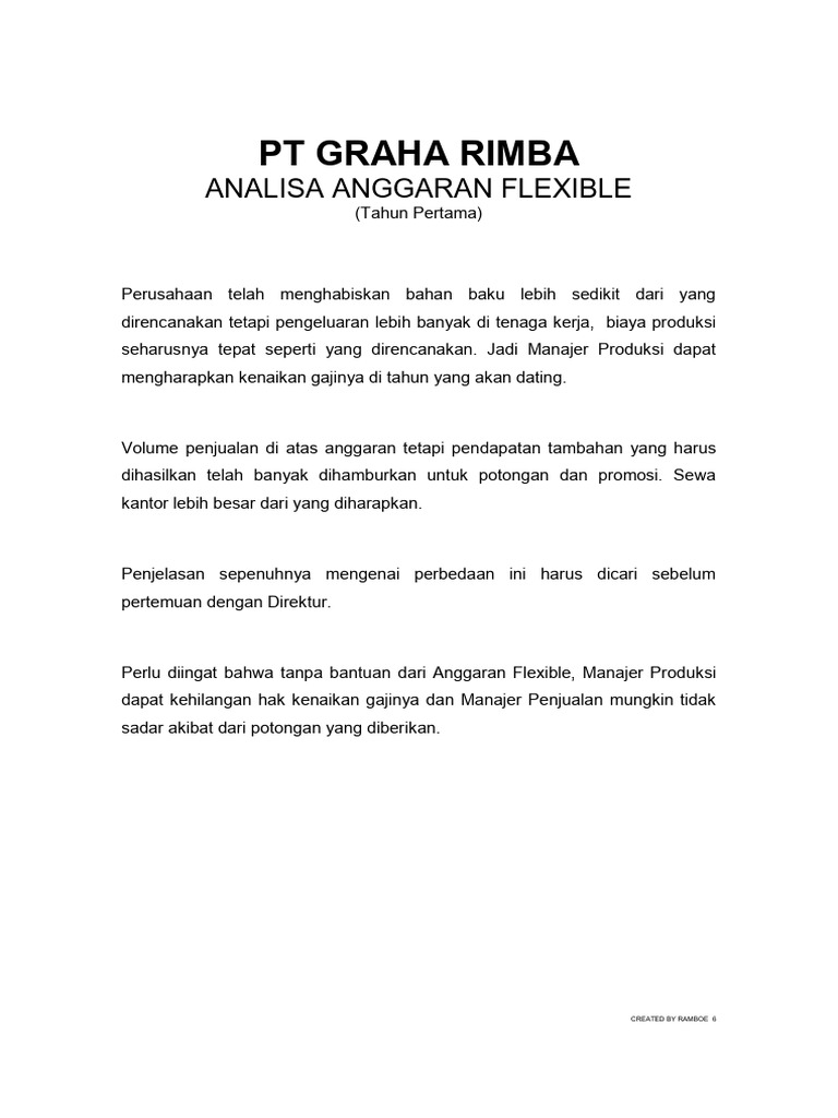 Analisis Anggaran dan Kinerja PT Graha Rimba | PDF