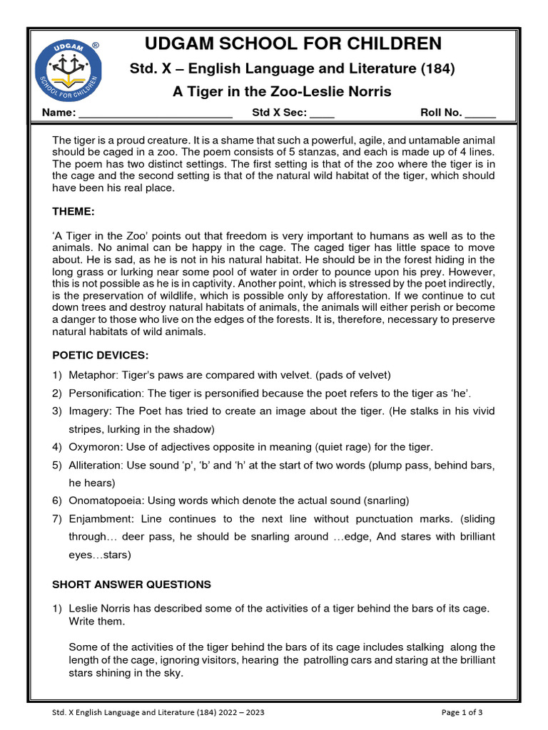 P3 A Tiger in The Zoo Notes | PDF | Tiger | Zoo