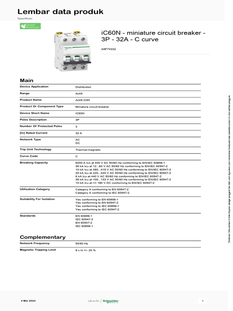 Acti9 iC60N MCB 3P 32A Specifications | PDF | Electronic Engineering ...