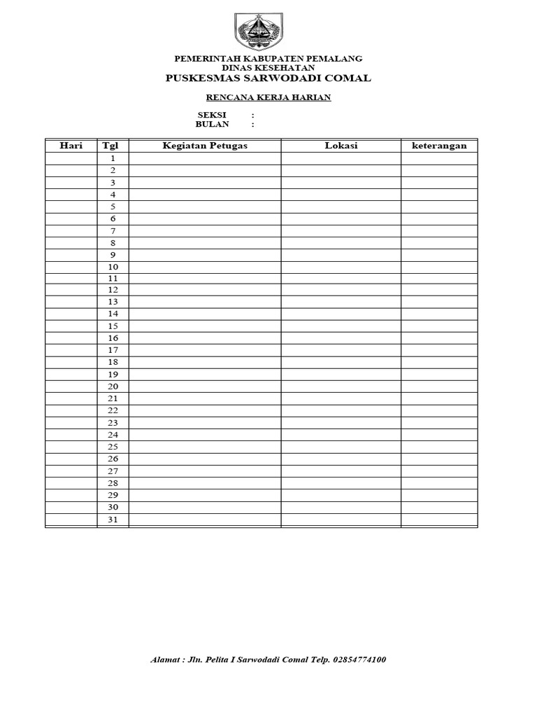 Rencana Kerja Harian | PDF