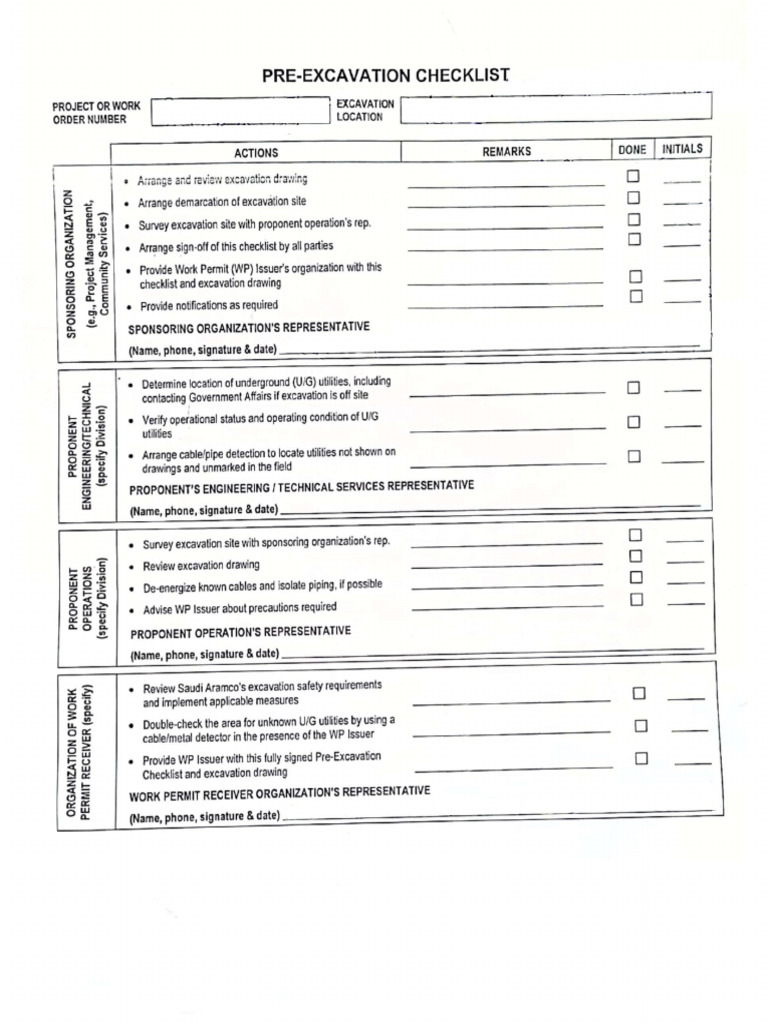 PRE-EXCAVATION CHECKLIST | PDF