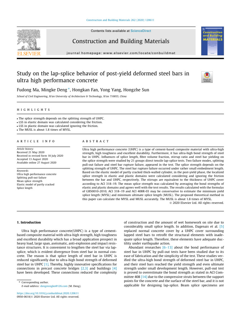 Study On The Lap-Splice Behavior of Post-Yield Deformed Steel Bars in ...