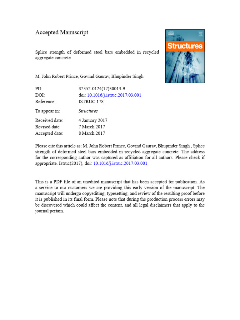 Splice Strength of Deformed Steel Bars Embedded in Recycled | PDF ...