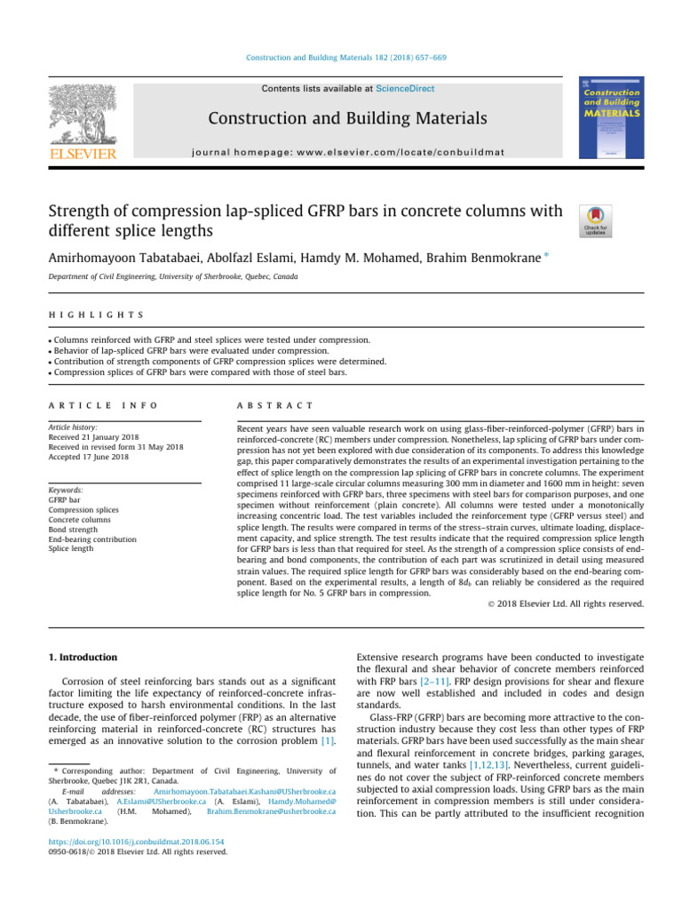 Strength of compression lap-spliced GFRP bars in concrete columns with ...