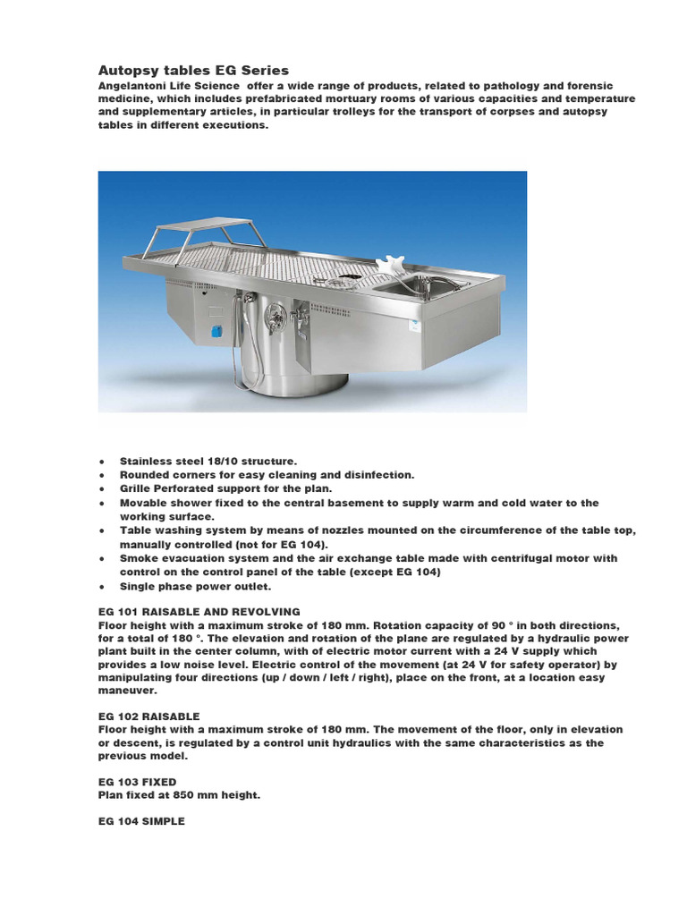 Autopsy Tables EG Series Overview | PDF