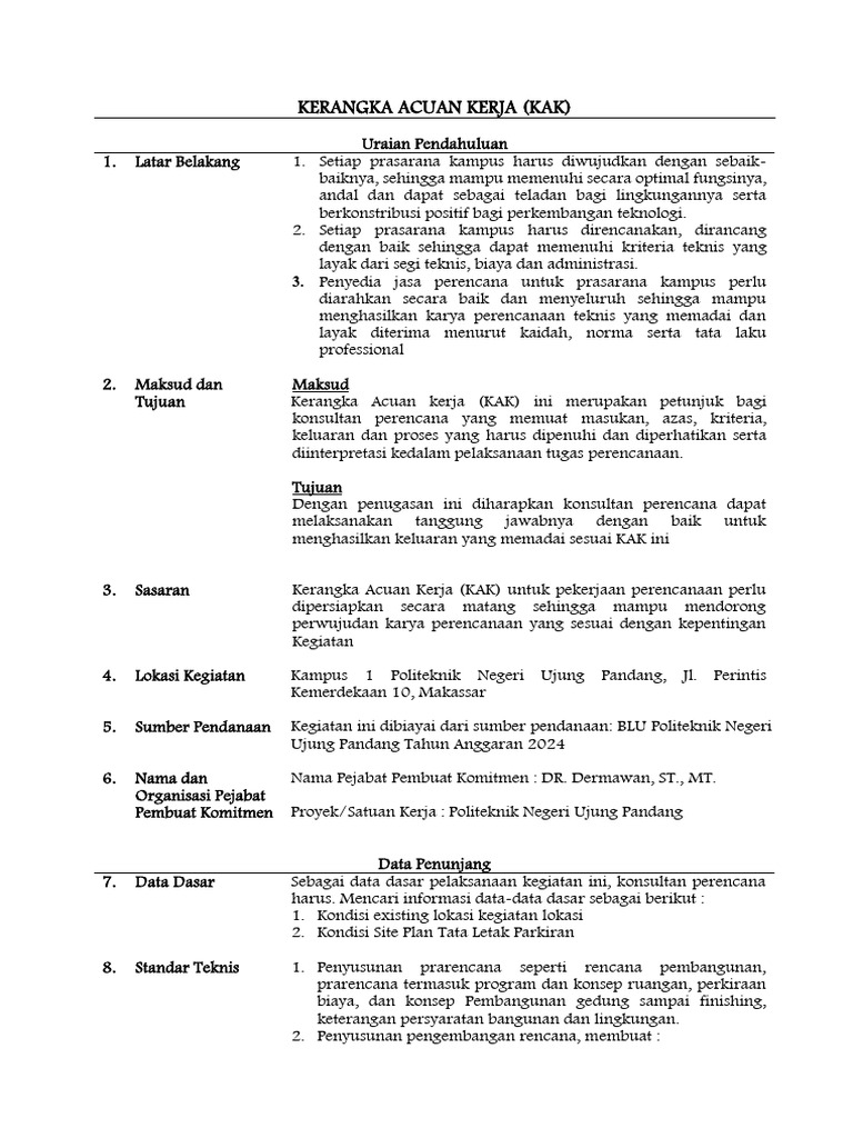 KAK Perencanaan Pemeliharaan Gedung ENTER Edit | PDF | Seni