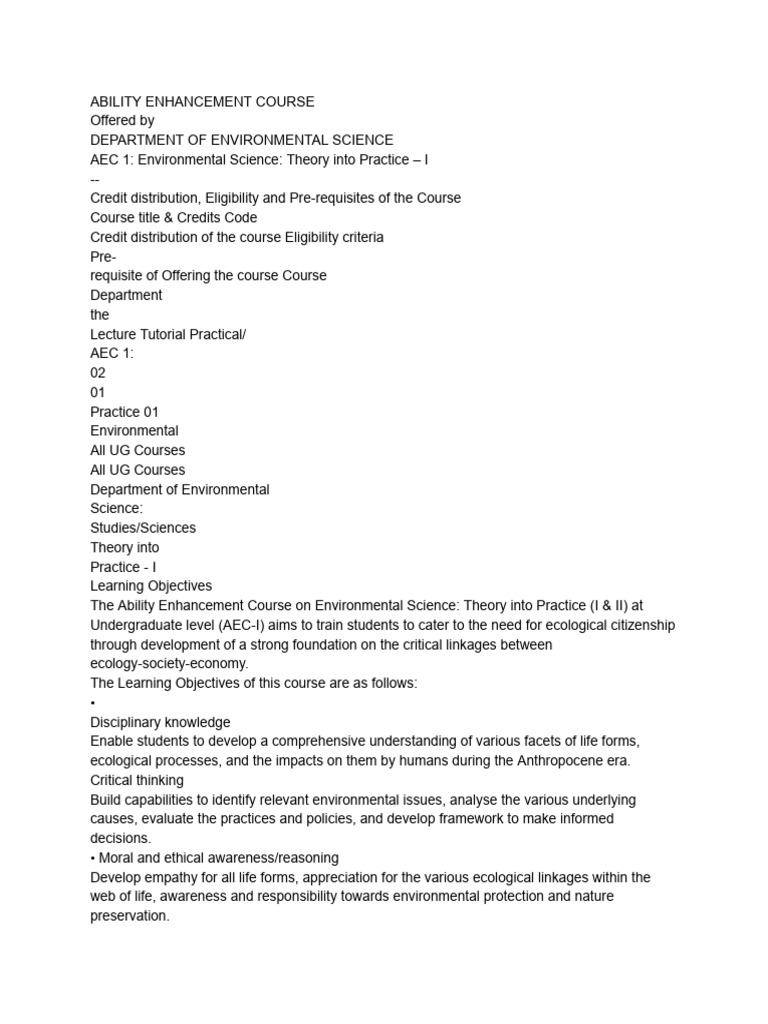 AEC EVS Syllabus | PDF | Ecosystem | Sustainability