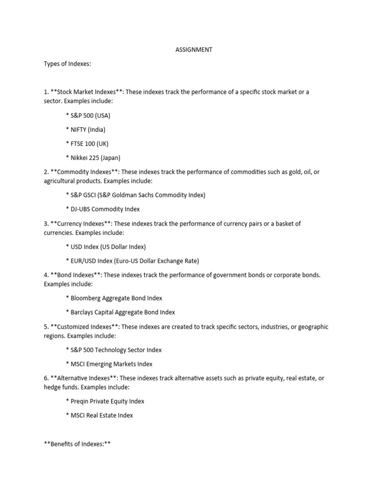 ASSIGNMENT | PDF | Stock Market Index | Investment Fund