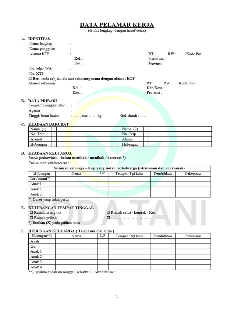 Data Pelamar Kerja | PDF