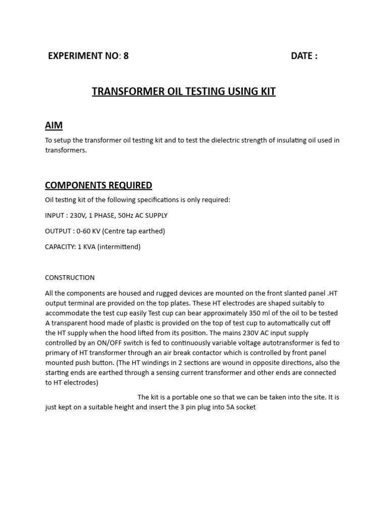 TRANSFORMER OIL TEST | PDF | Transformer | Electronic Engineering