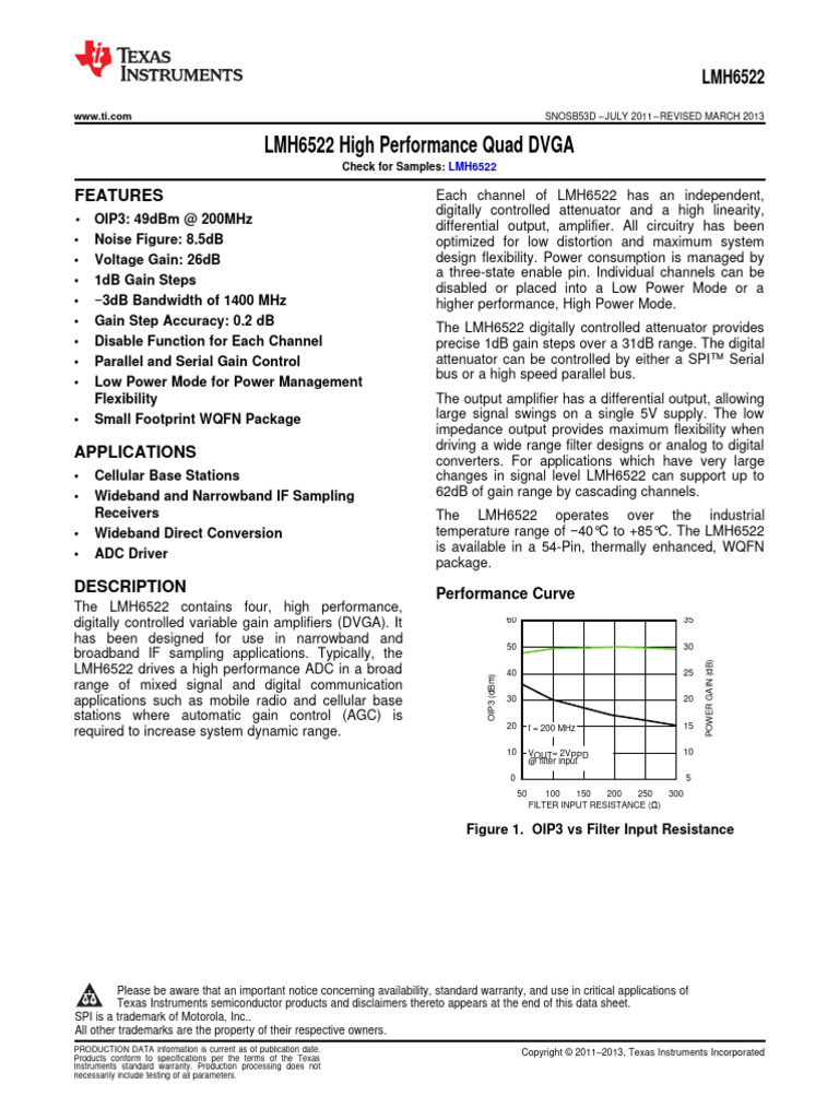 LMH 6522 | PDF | Analog To Digital Converter | Information And Communications Technology