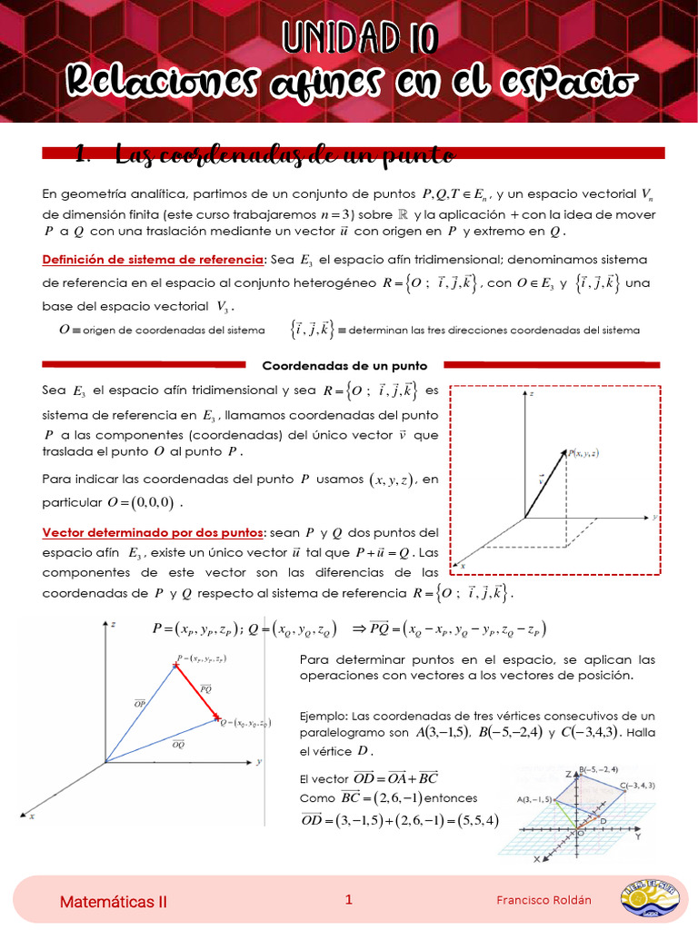 Unidad 10 Relaciones Afines en El Espacio | PDF | Espacio vectorial | Vector Euclidiano