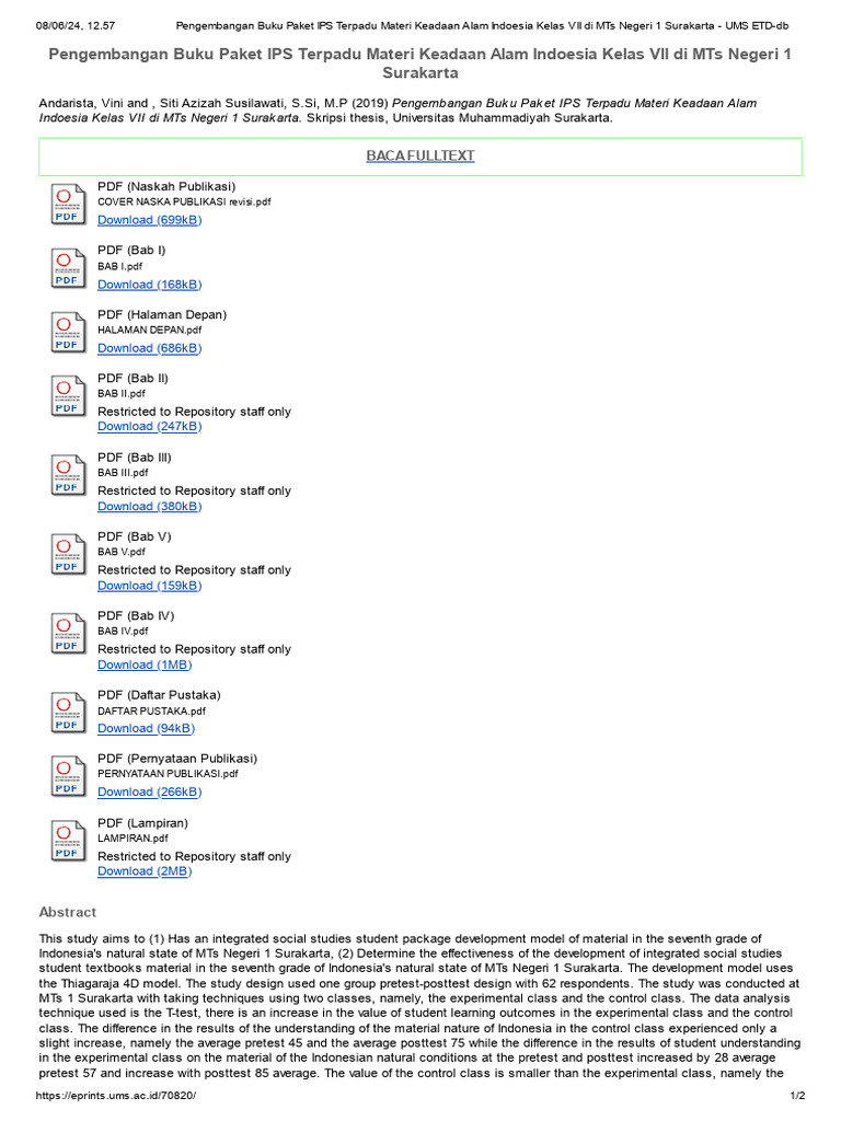 Pengembangan Buku Paket IPS Terpadu Materi Keadaan Alam Indoesia Kelas VII Di MTs Negeri 1 ...