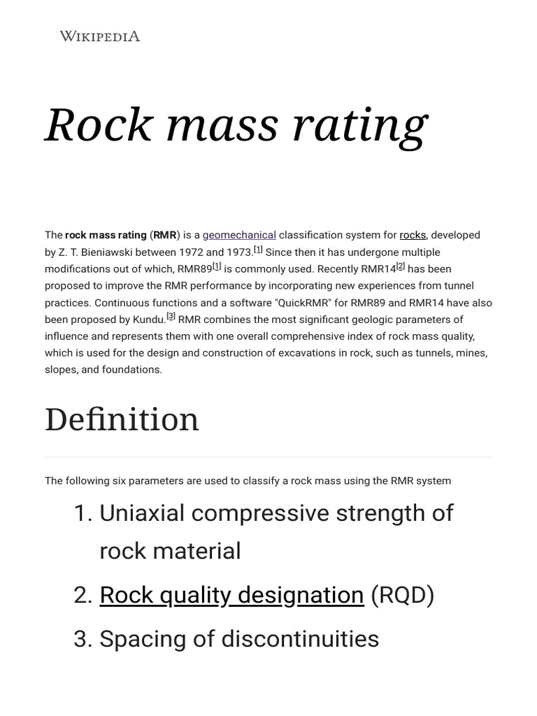 Rock Mass Rating Overview and Applications | PDF | Science & Mathematics