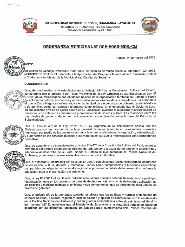 Ordenanza 002 2023 Mds CM Ok | PDF