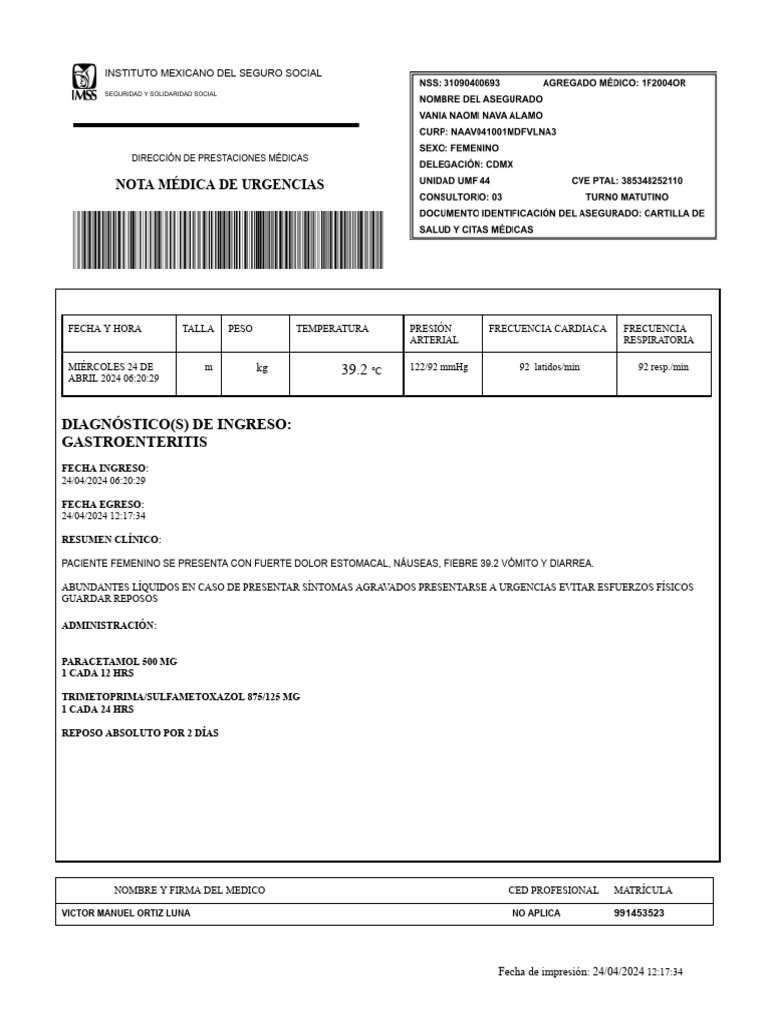 Nota Medica Imss - Docx 2 | PDF