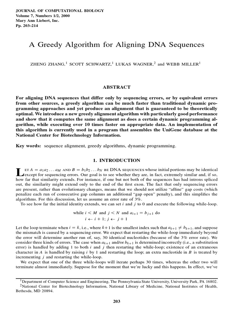 Zhang 2000 | PDF | Sequence Alignment | Dynamic Programming