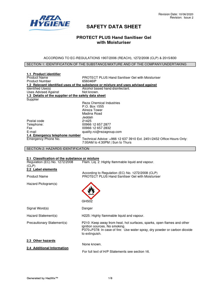SDS - PROTECT PLUS Hand Sanitiser Gel REV 10-06-2020 | PDF | Toxicity ...