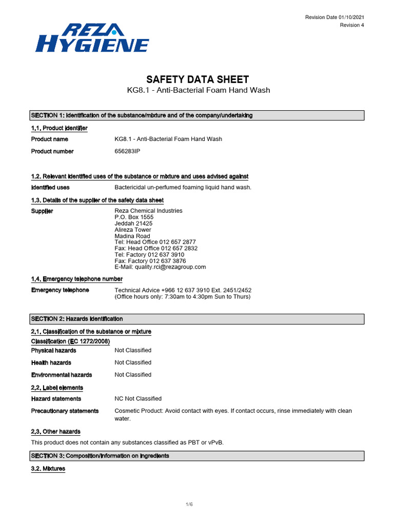 Softsoap Antibacterial Hand Soap SDS | PDF | Occupational Safety And ...