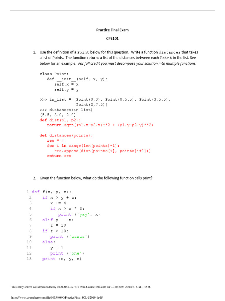 PracticeFinal SOL S2019 1 PDF | PDF | Computer Programming | Software Engineering