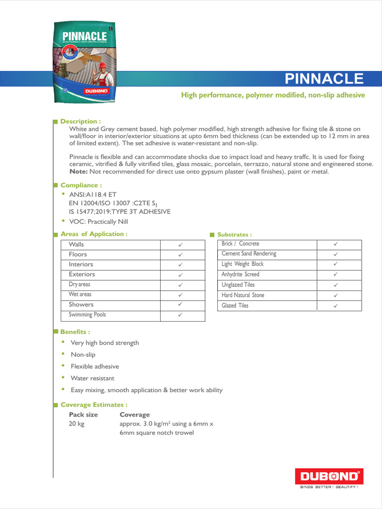 Pinnacle Technical Dta Sheet Data Sheet | PDF | Tile | Adhesive
