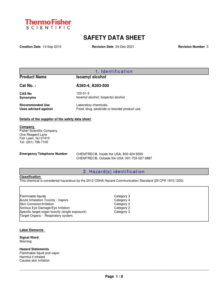 Safety Data Sheet: 1. Identification | PDF | Combustion | Carbon Dioxide
