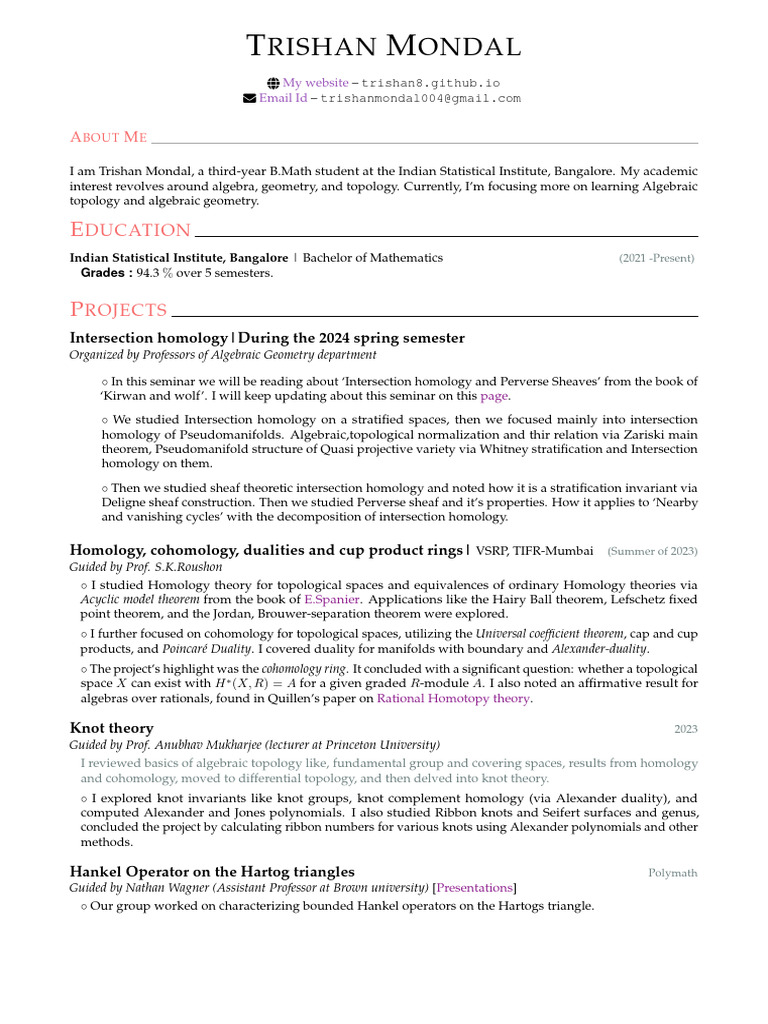 Resume (1) | Download Free PDF | Differential Topology | Algebra