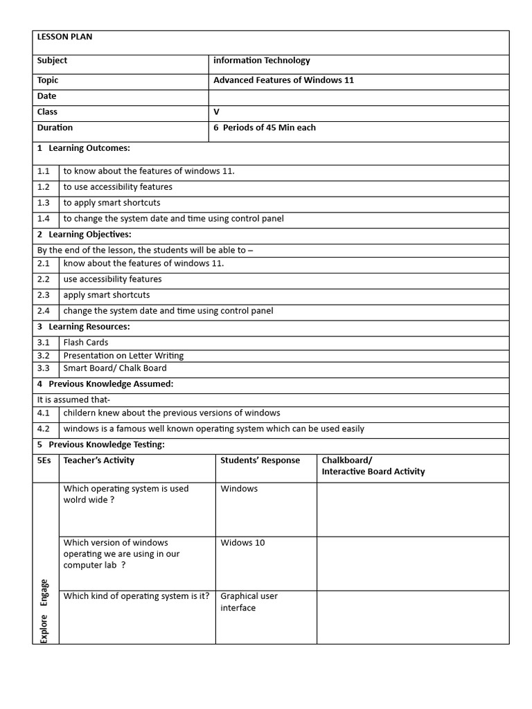 Lesson Plan 1 class 5 | PDF | Window (Computing) | Microsoft Windows