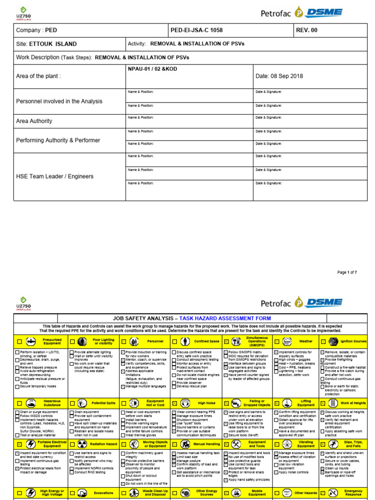 76 PED-EI-JSA-C 1058-INSTALLATION REMOVAL OF PSVs-REV-00 | PDF | Crane (Machine) | Personal ...