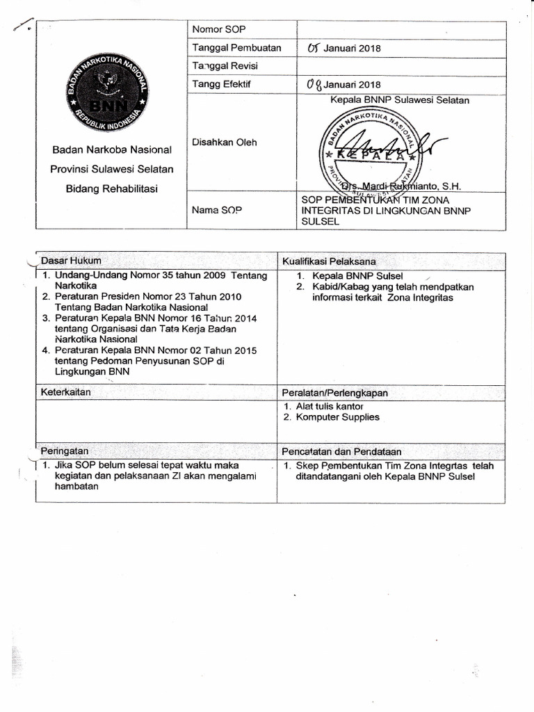 I 1 B Sop Pembentukan Tim Zona Integritas Di Lingkungan Bnnp Sulsel 5