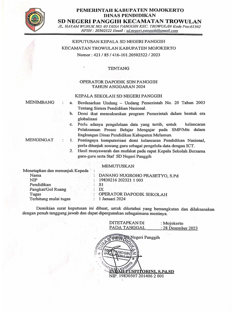 SK Operator Dapodik | PDF