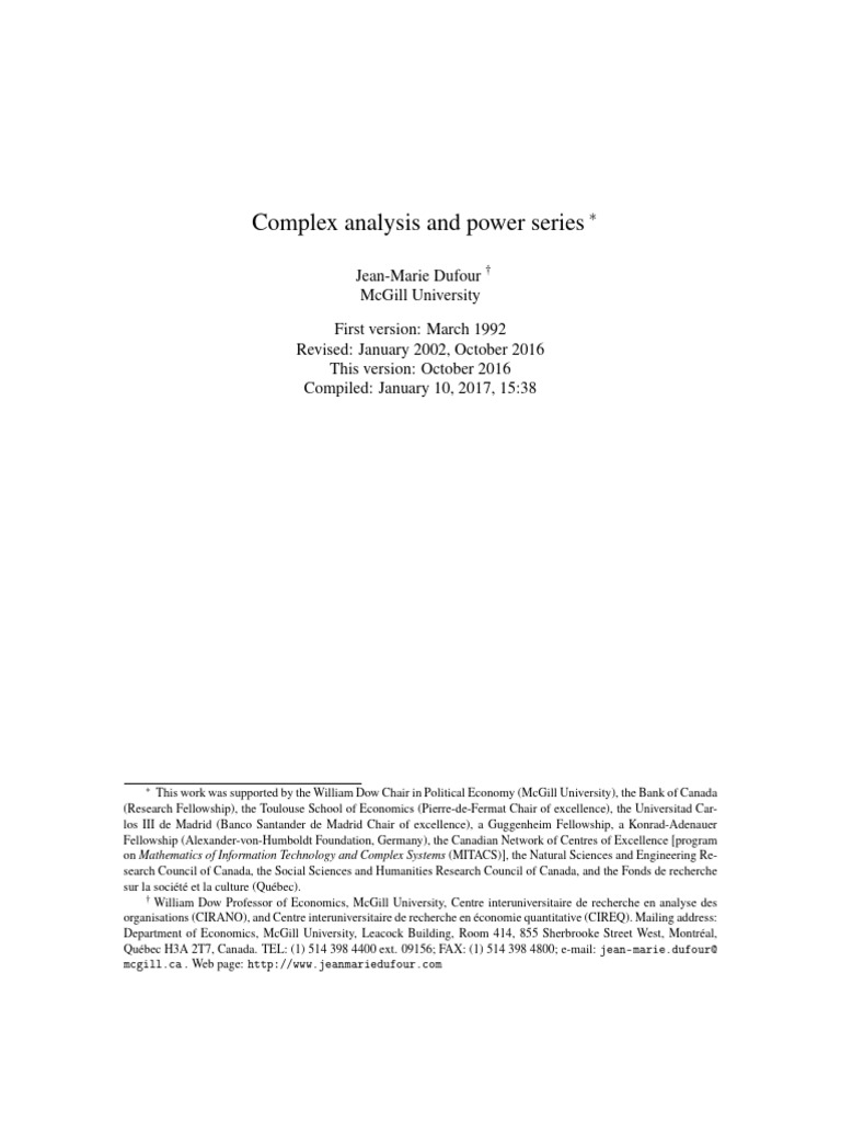 Dufour 1992 C TS ComplexAnalysis | PDF | Power Series | Mathematical Analysis