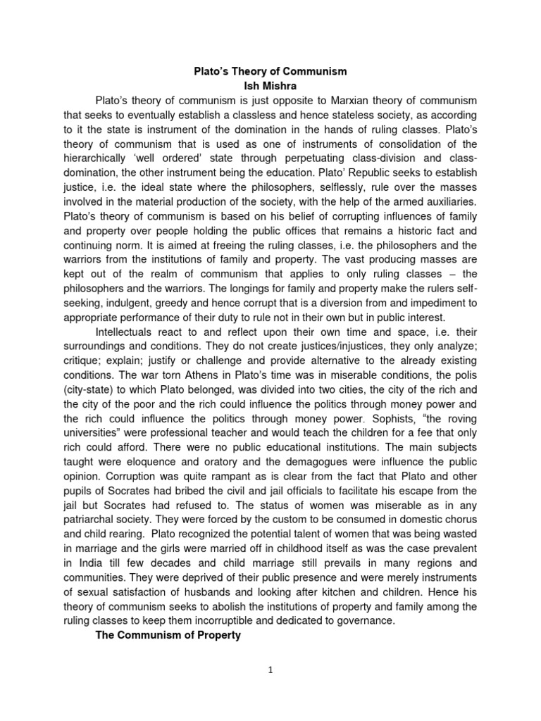 Plato's Communism: Ruling Class Ideology | PDF | Dialectic | Communism