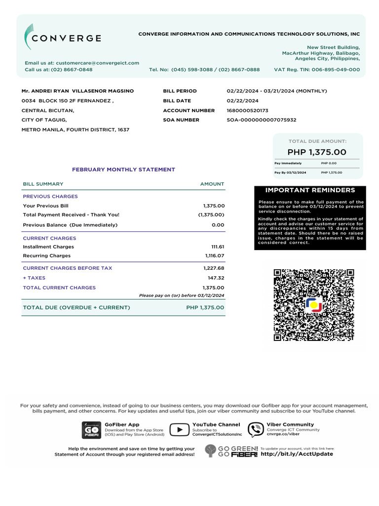 Soa - Converge Feb | PDF | Fee | Taxes