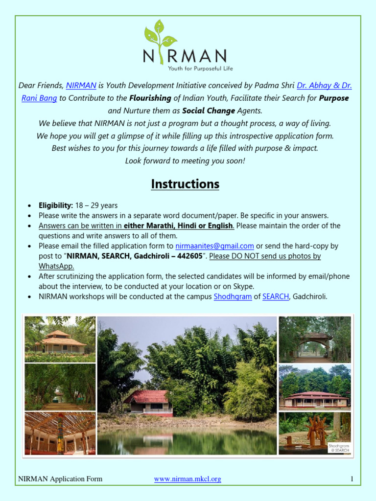 NIRMAN Application Form | PDF | Questionnaire