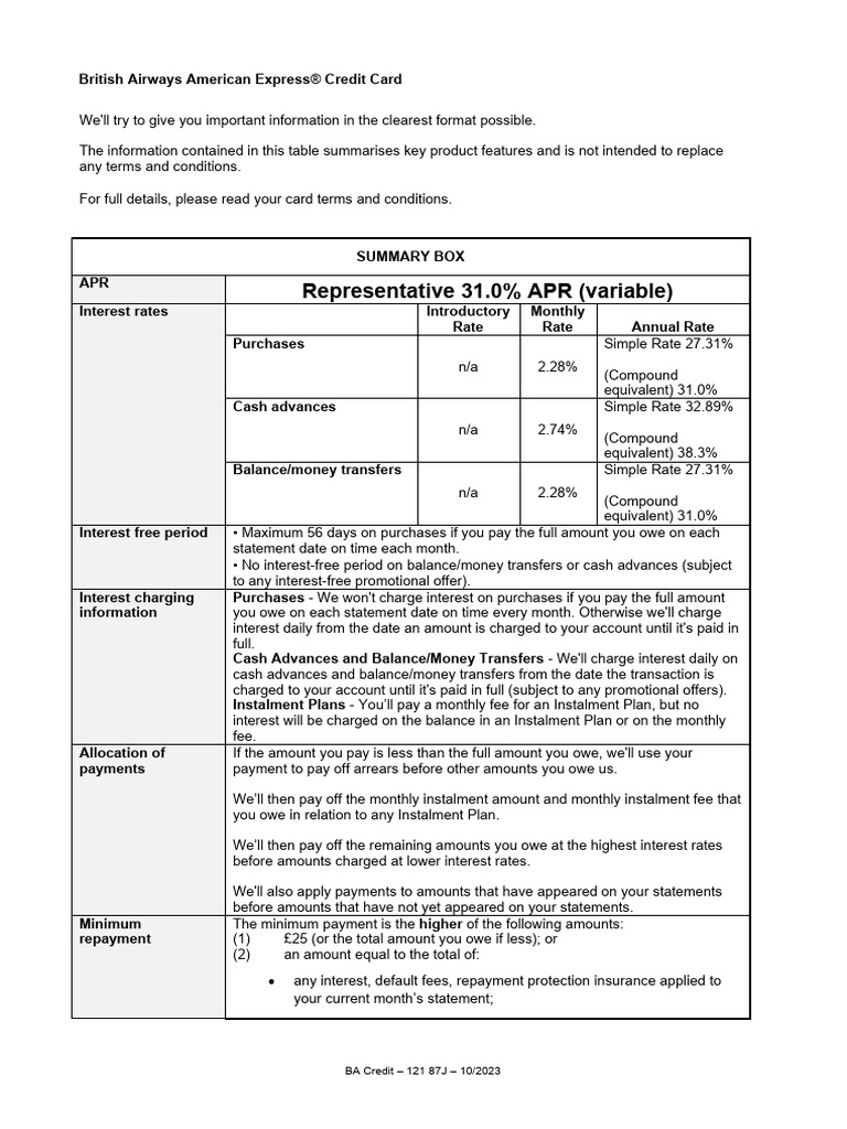 BACredit Summary Box | PDF | Credit Card | Interest