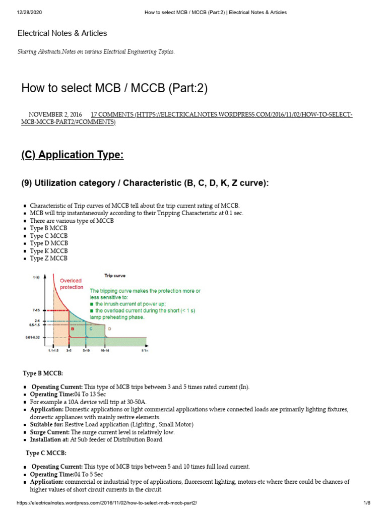 How To Select MCB - MCCB (Part - 2) - Electrical Notes & Articles | PDF ...