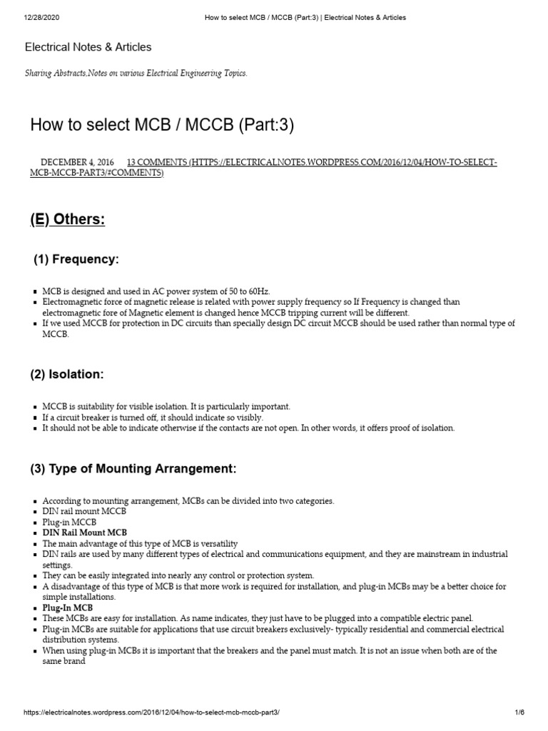 How To Select MCB - MCCB (Part - 3) - Electrical Notes & Articles | PDF ...