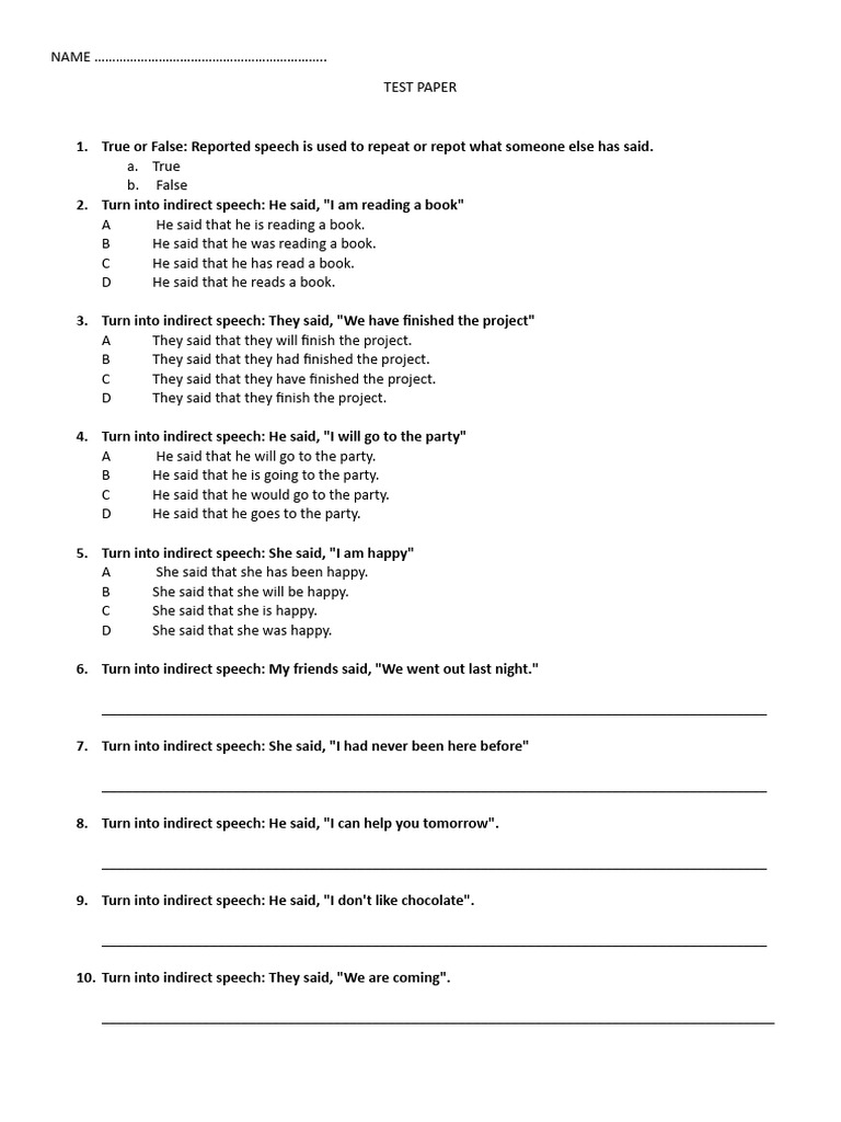 Test Reported Speech | PDF | Grammar | Syntax