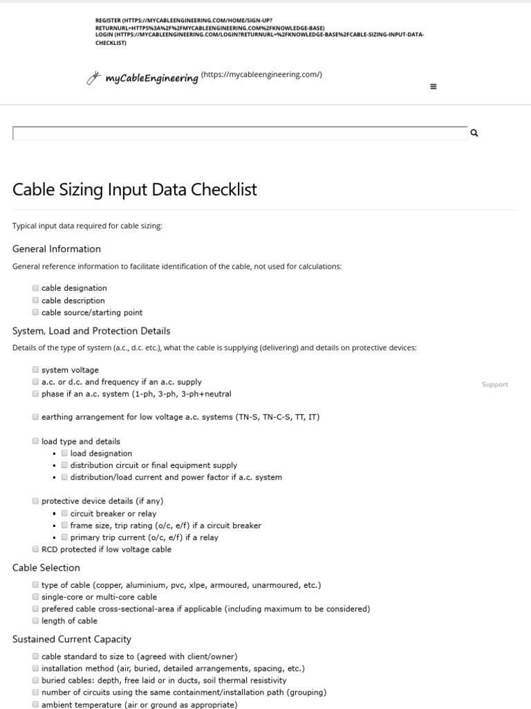 myCableEngineering.com _ Cable Sizing Input Data Checklist | PDF ...