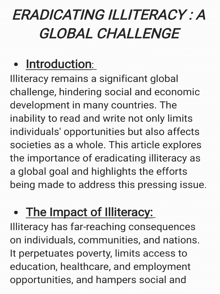 Eradicating Illiteracy | PDF