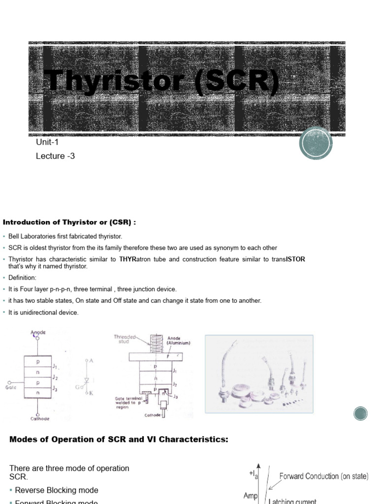 Thyristor Scr Unit 1 Lecture 3 Pdf Amplifier Bipolar