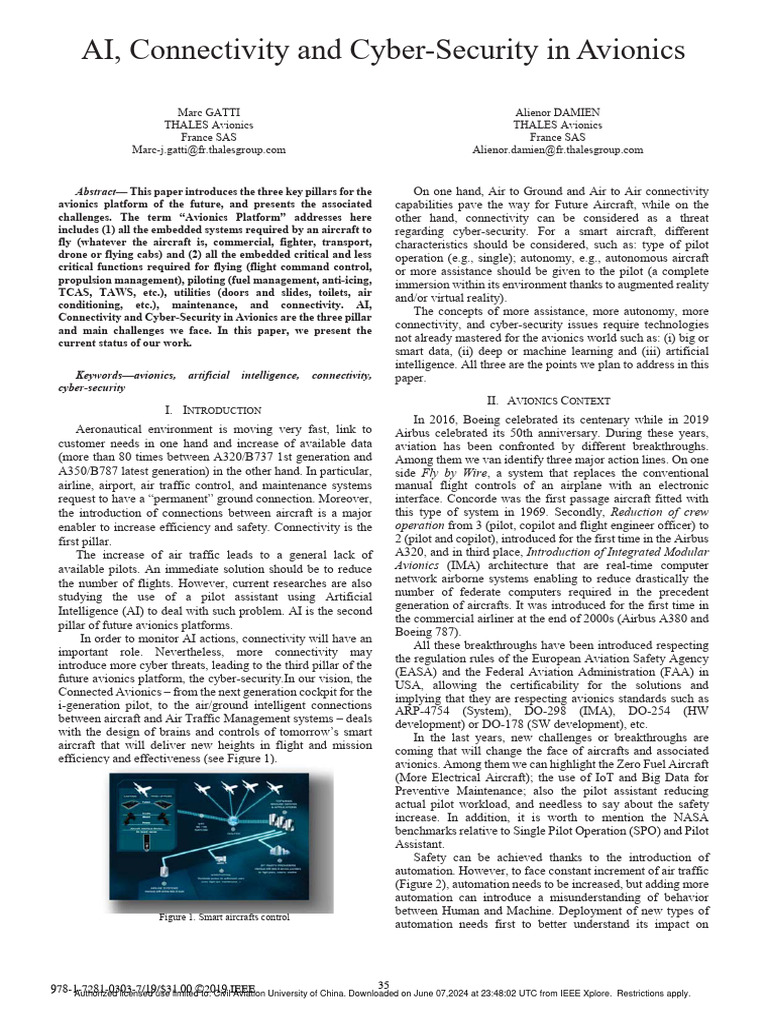 AI Connectivity and Cyber-Security in Avionics | PDF | Machine Learning | Avionics