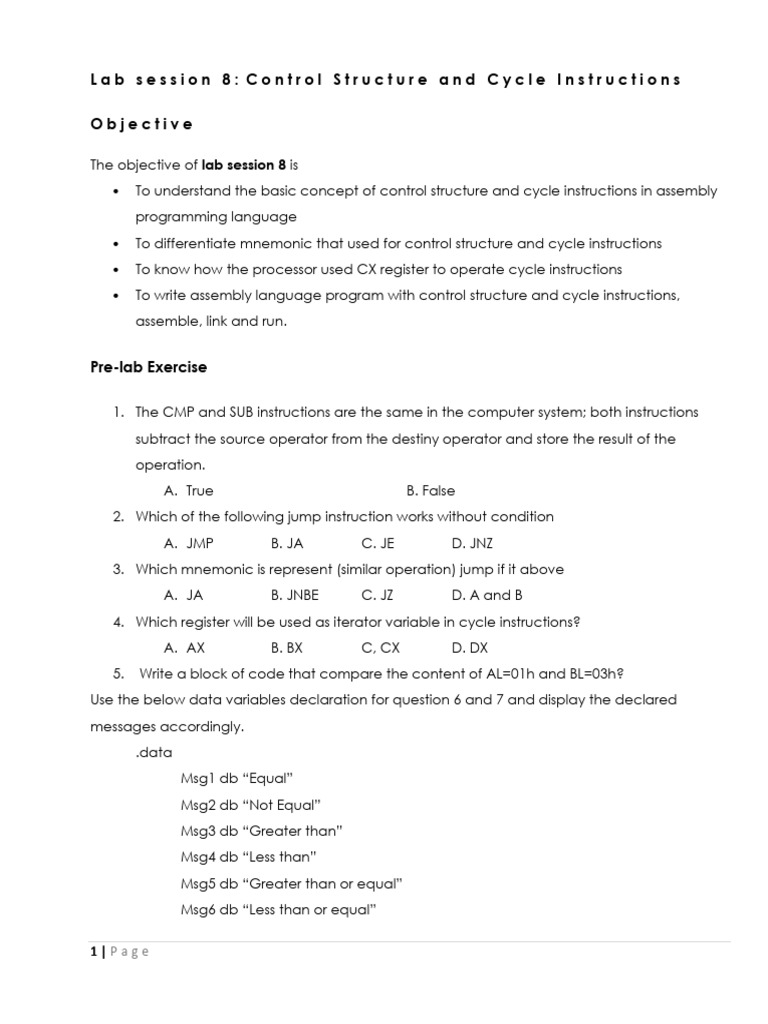 COA Lab Session 8 | PDF | Assembly Language | Computer Architecture