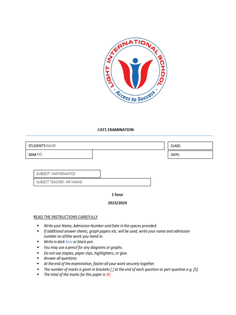 Cat1 Examination | Download Free PDF | Mathematics | Discrete Mathematics