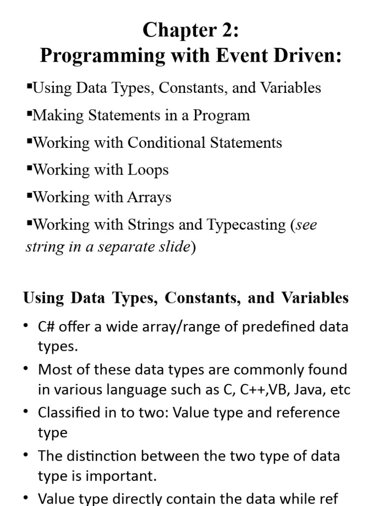 Lect Note On Chapter 2 - Part I - Prog With Event Driven | PDF | Integer (Computer Science ...