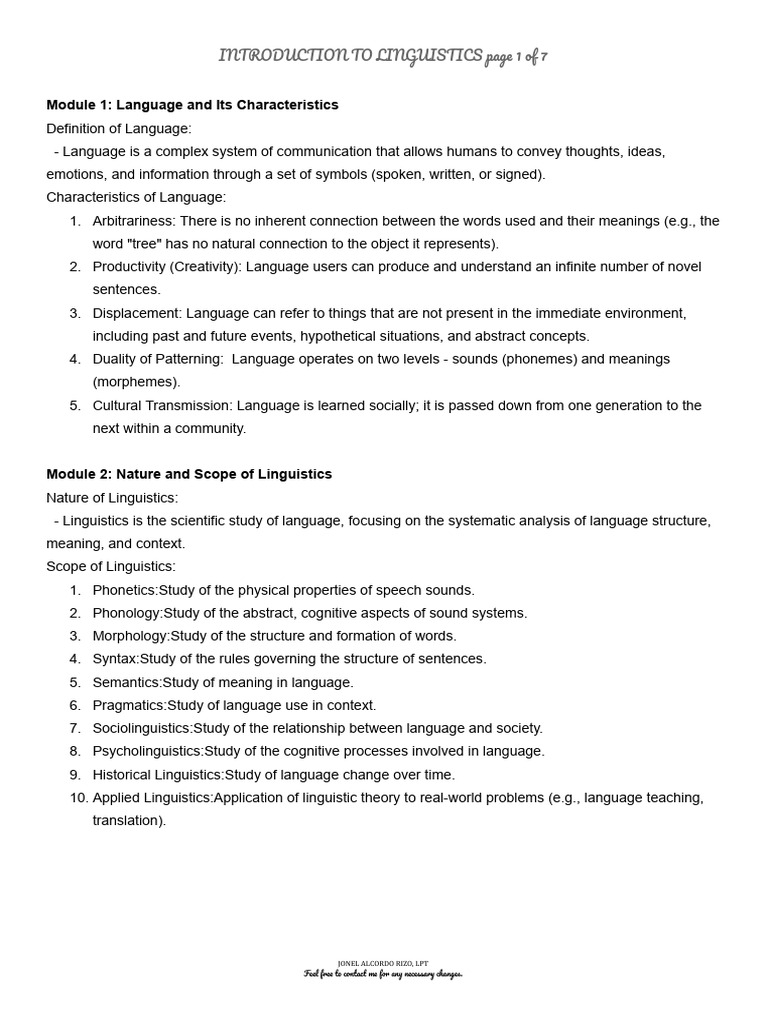 Introduction To Linguistics Topics and Notes | PDF | Linguistics ...