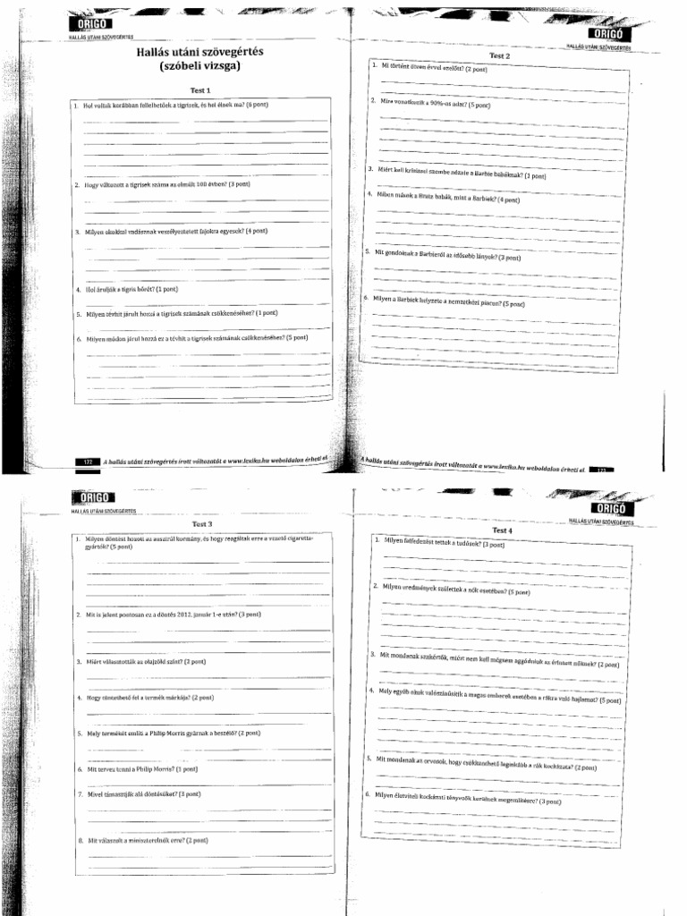 Nagy Origo Nyelvvizsgakönyv Hallgatott Szövegértés B2 | PDF